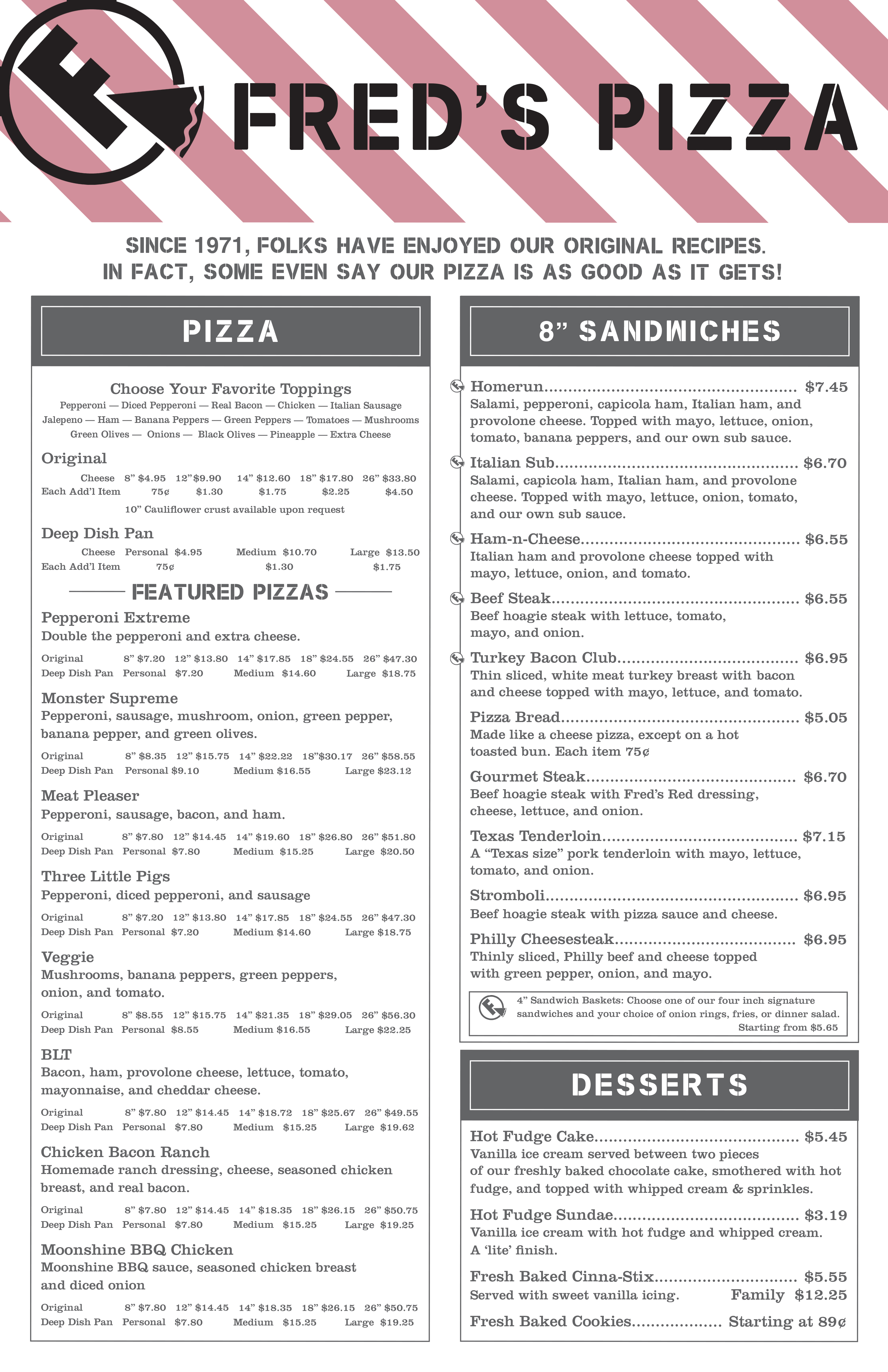 The Menu – Fred's Pizza Italian